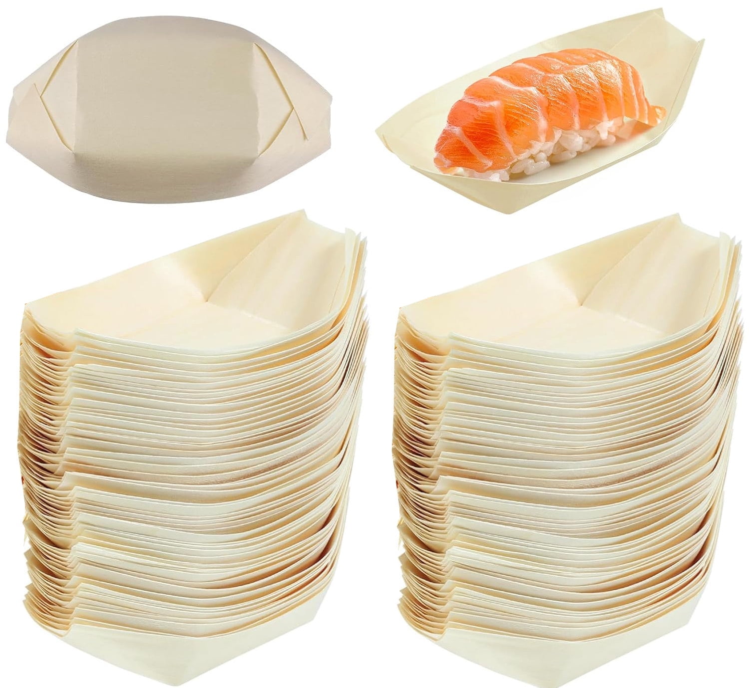 100Pcs Wooden Sushi Serving Tray Boat,Happon Disposable Wooden Boat ...