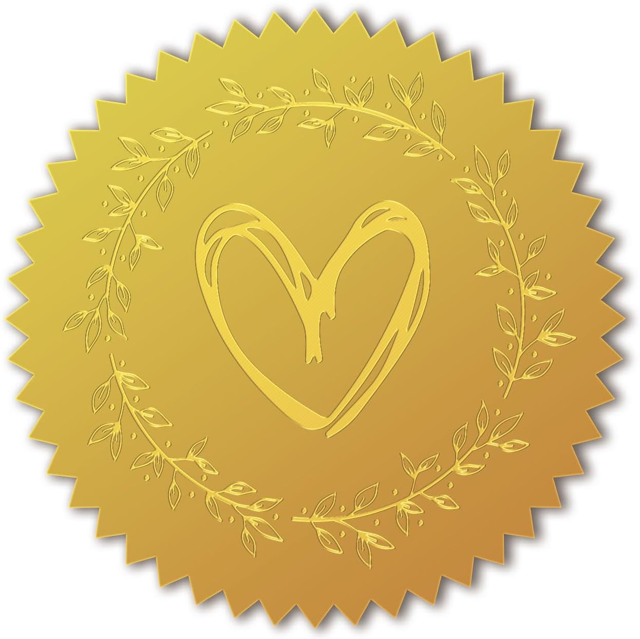 100Pcs Wreath Gold Foil Certificate Seals Heart Gold Foil Embossed ...