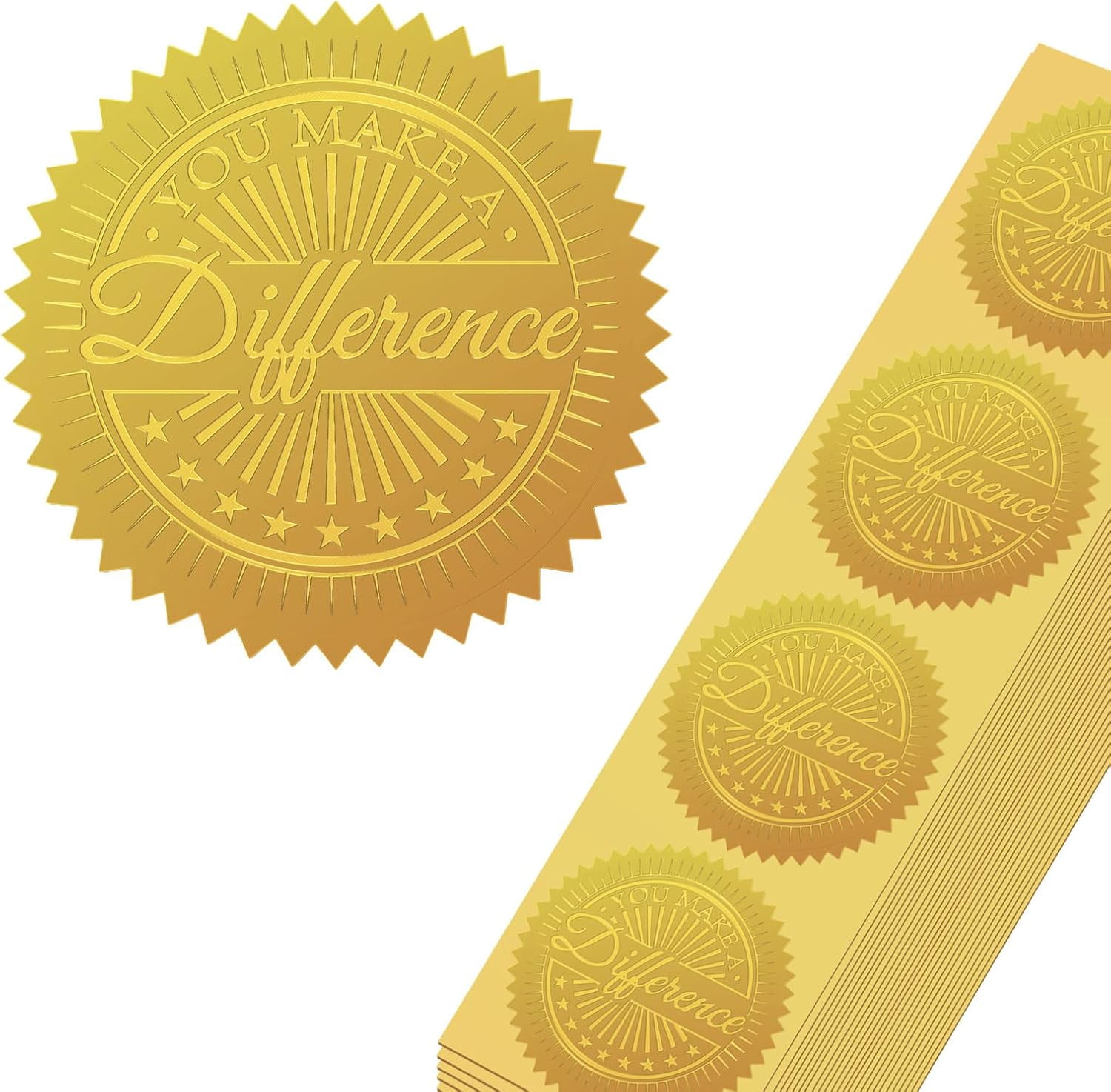 100Pcs You Make A Difference Gold Foil Certificate Seals Self Adhesive ...