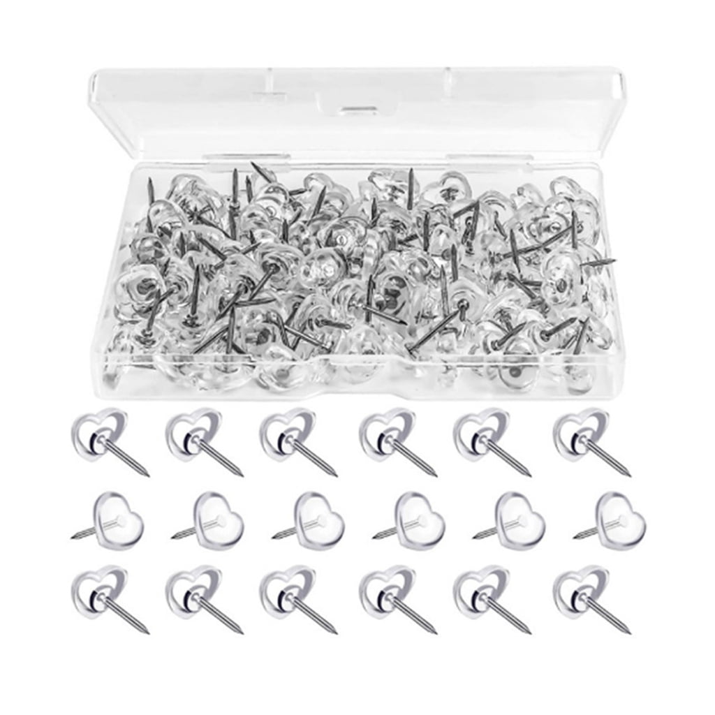 100Pieces Heart Push Pins with Storage Box for Bulletin Board Cork ...