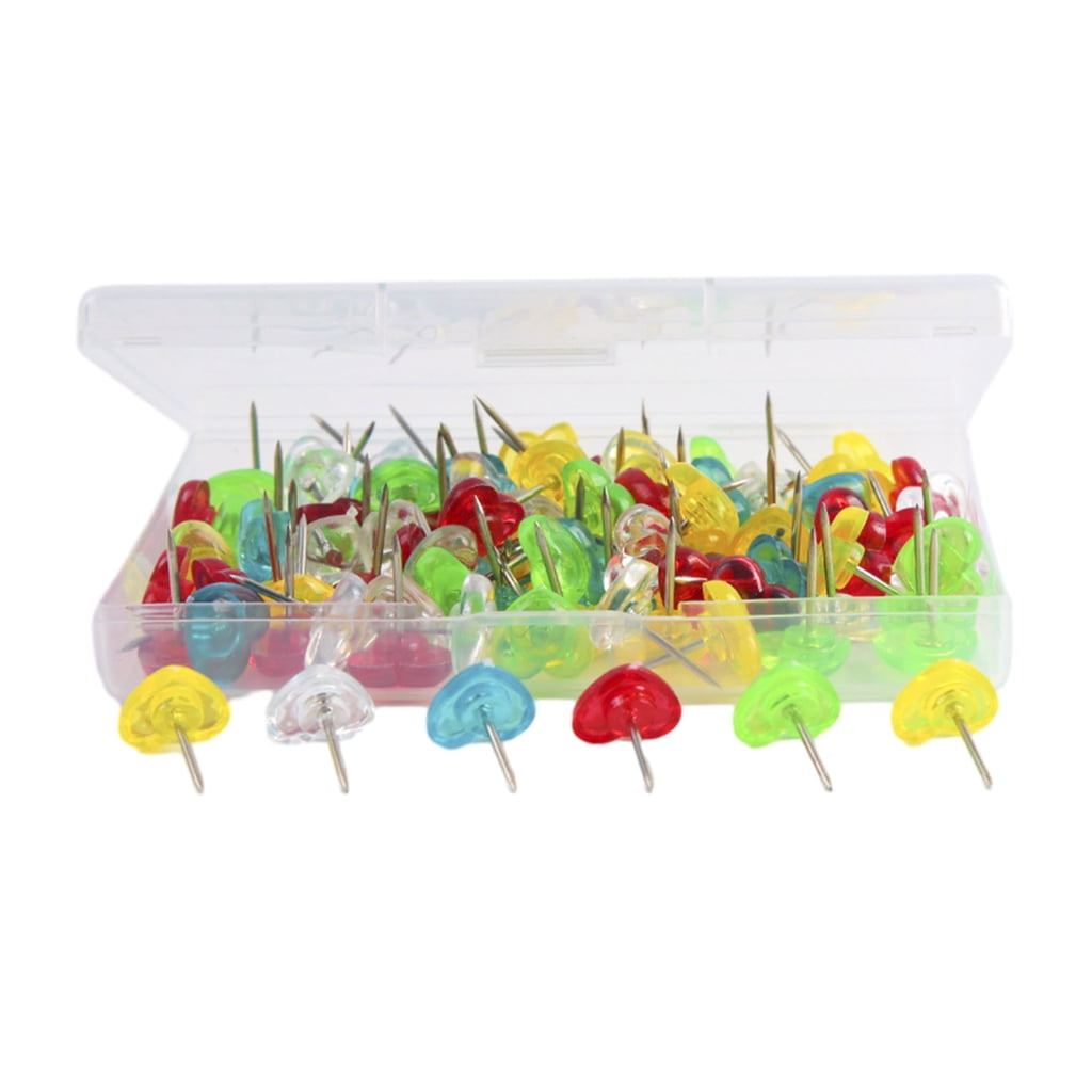 100Pcs Heart Pushpins with Box, Plastic Push Pins Colorful Map Pins for ...