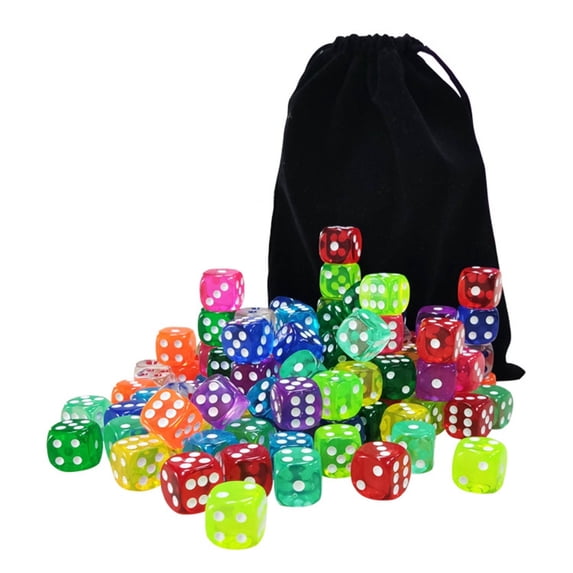 100Pieces Six Sided Dices with Drawstring Storage Bag 14mm Dotted Dices ...
