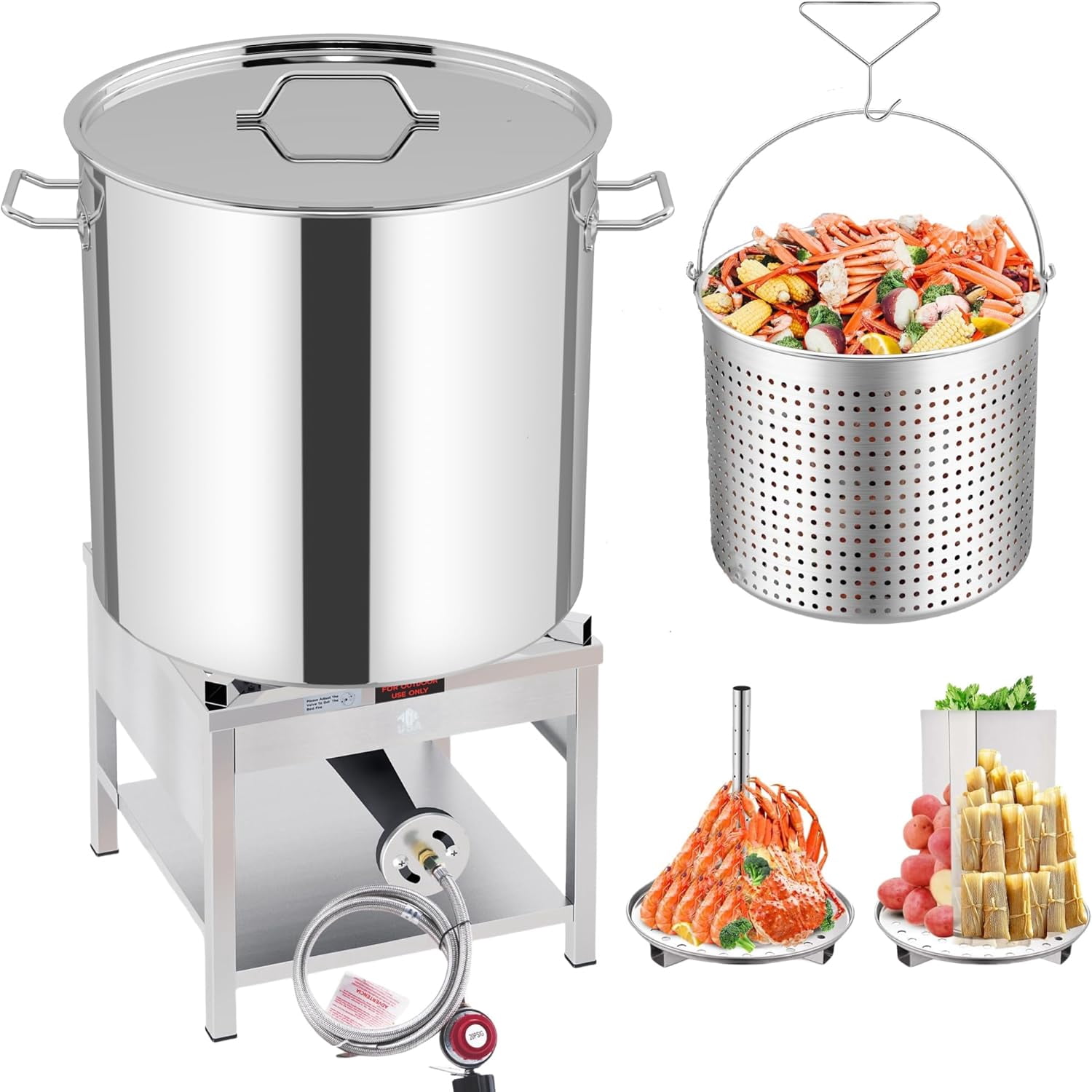 100QT Stainless Steel Pot with 200,000 BTU Propane Burner - Seafood ...