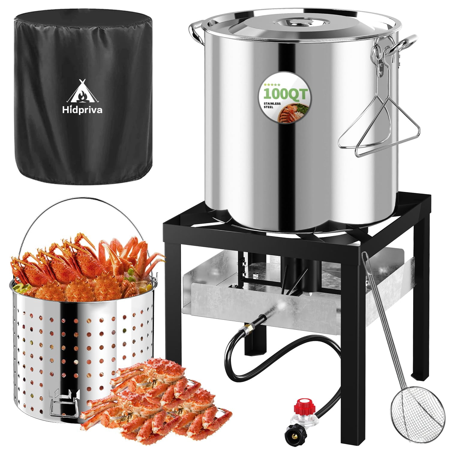 100QT Stainless Steel Seafood Boil Pot Kit, Crawfish Crab Shrimp ...