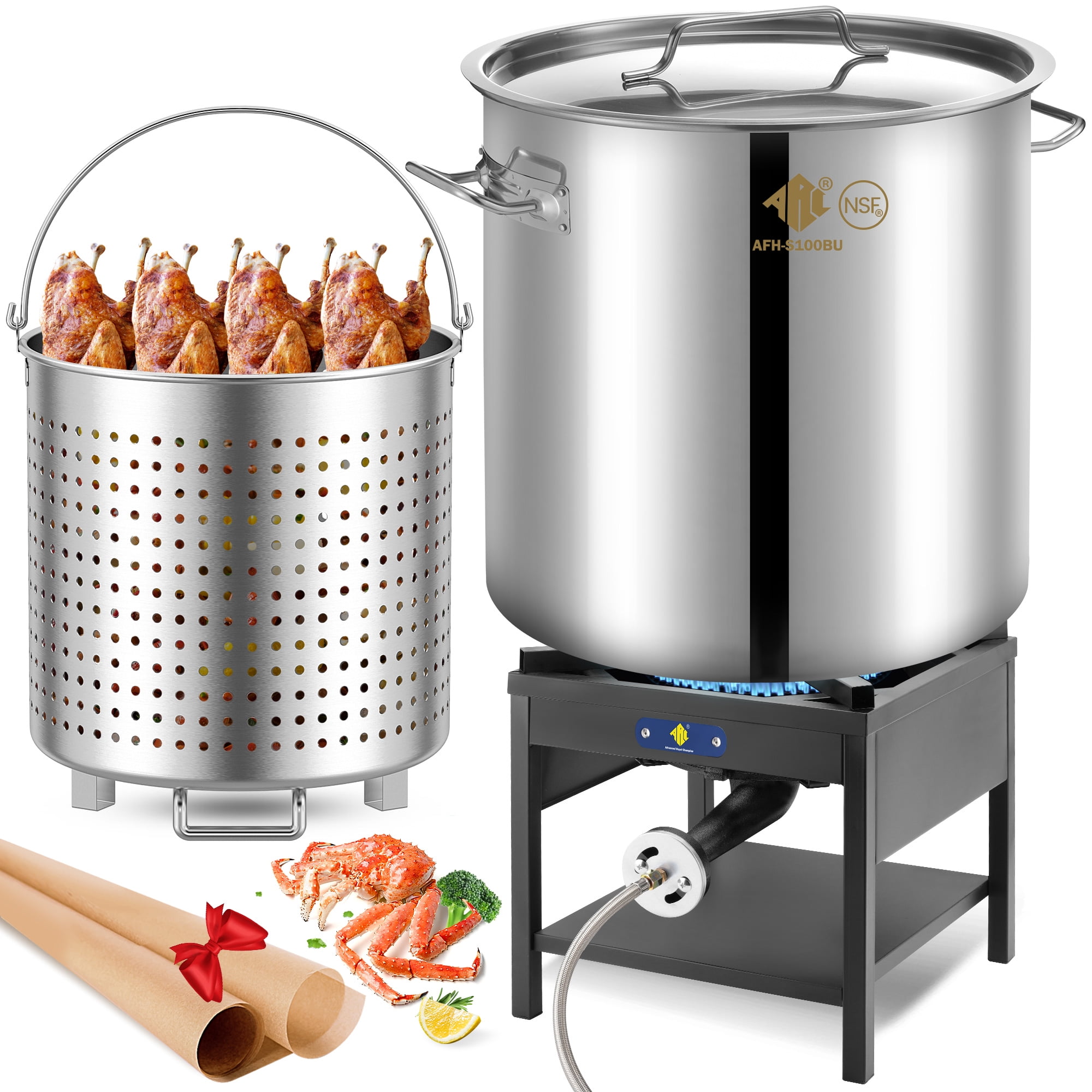 100QT Stainless Steel Seafood Boiling Kit, 200,000BTU Propane Stove for ...