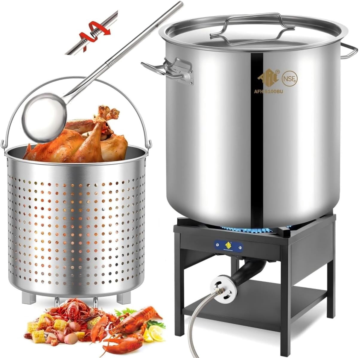 100QT Stainless Steel Seafood Boiling Kit with 48" Large Spoon, 200 ...