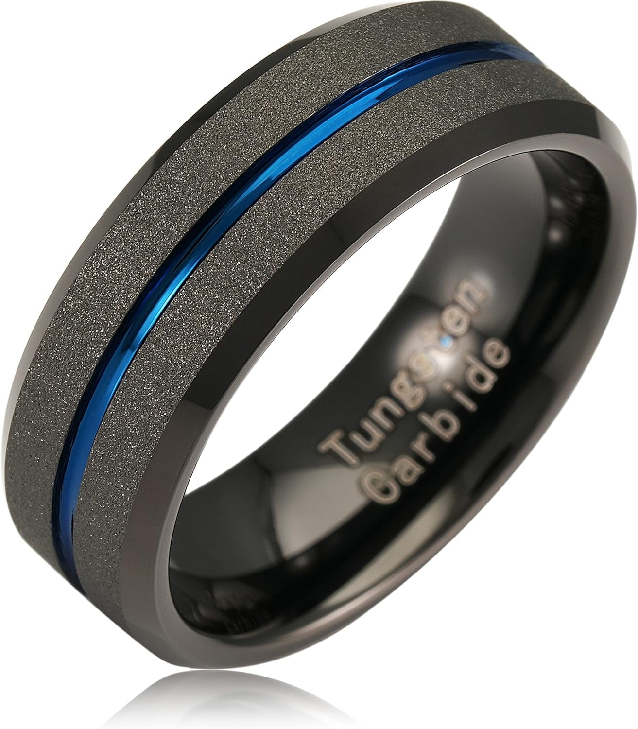 100S _JEWELRY Black SandBlast Finish Beveled Edge Thin Blue Center Line ...