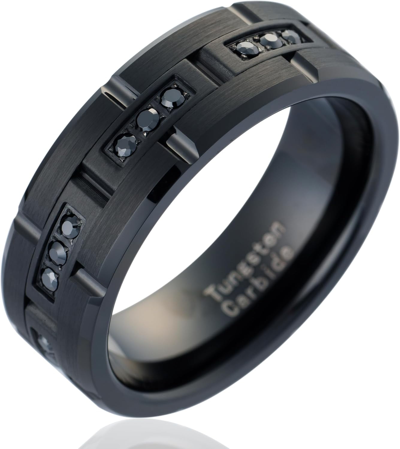 100S _JEWELRY Black Tungsten Rings For Men Wedding Band Black CZ ...