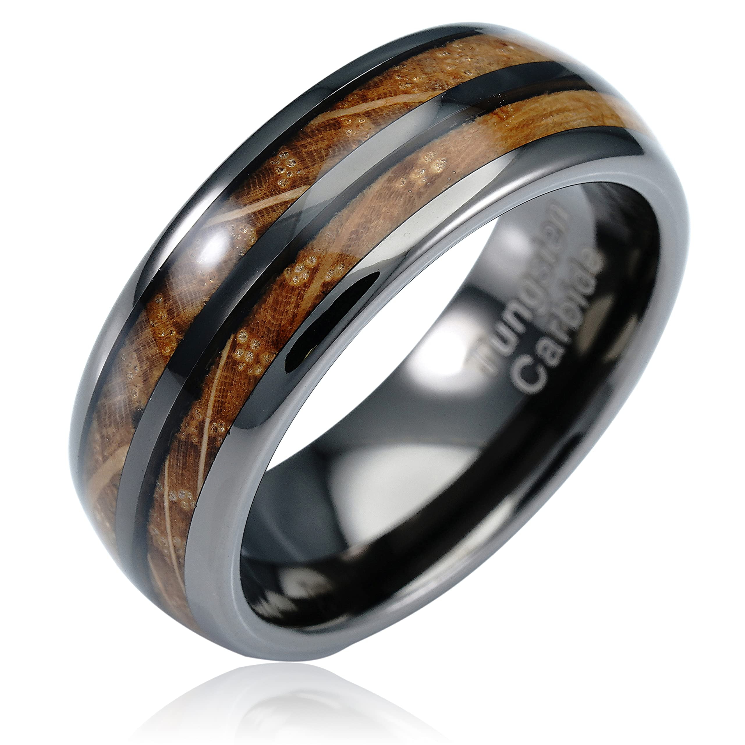 100S JEWELRY Gunmetal Gray Tungsten Rings For Men whiskey barrel Wood ...