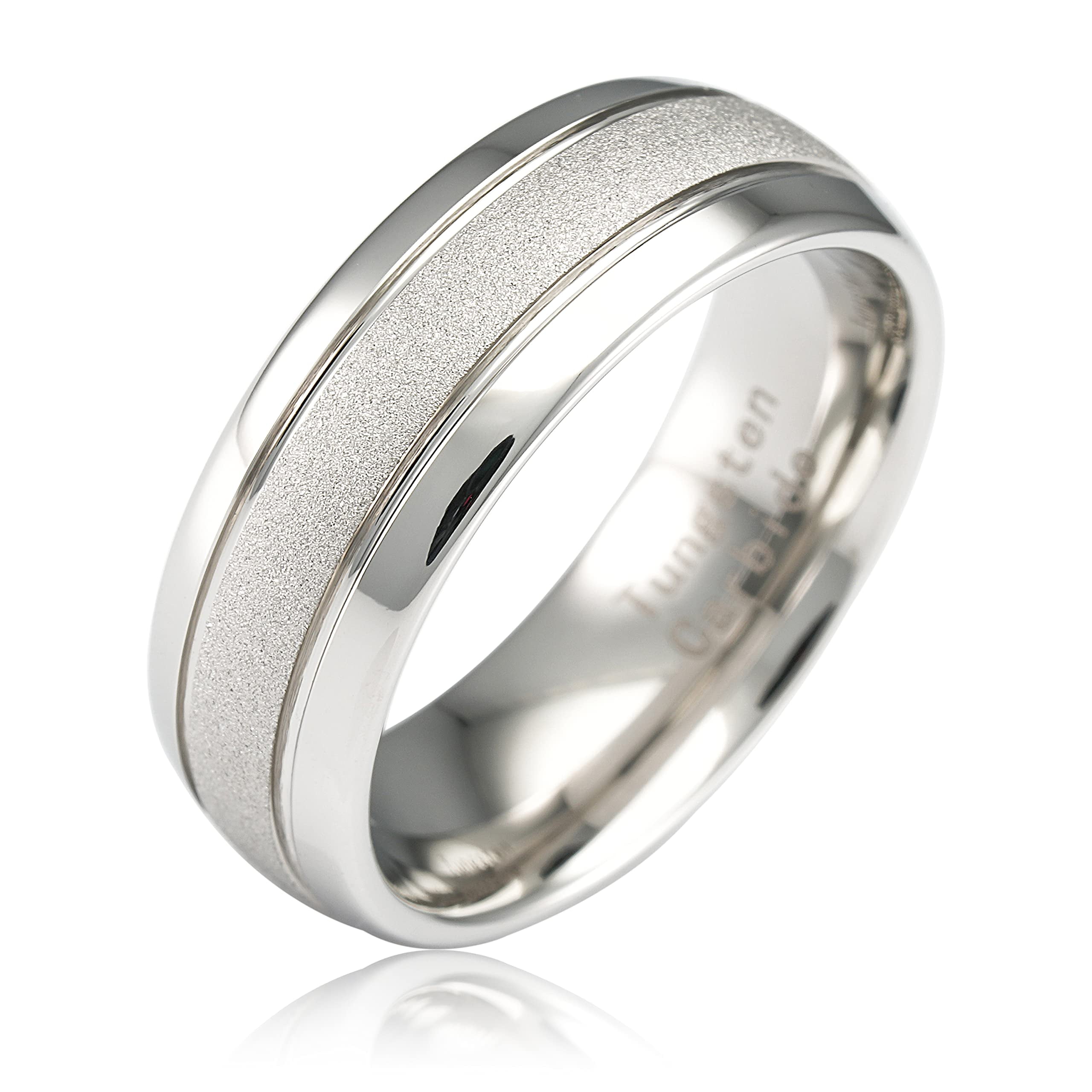 100S JEWELRY Tungsten Wedding Band, White Gold, SandBlasted, Dome Edge ...