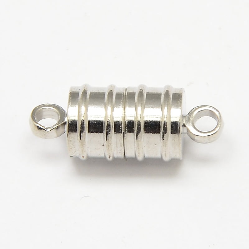 100Set Brass Magnetic Clasps with Loops Column Silver Color Plated ...
