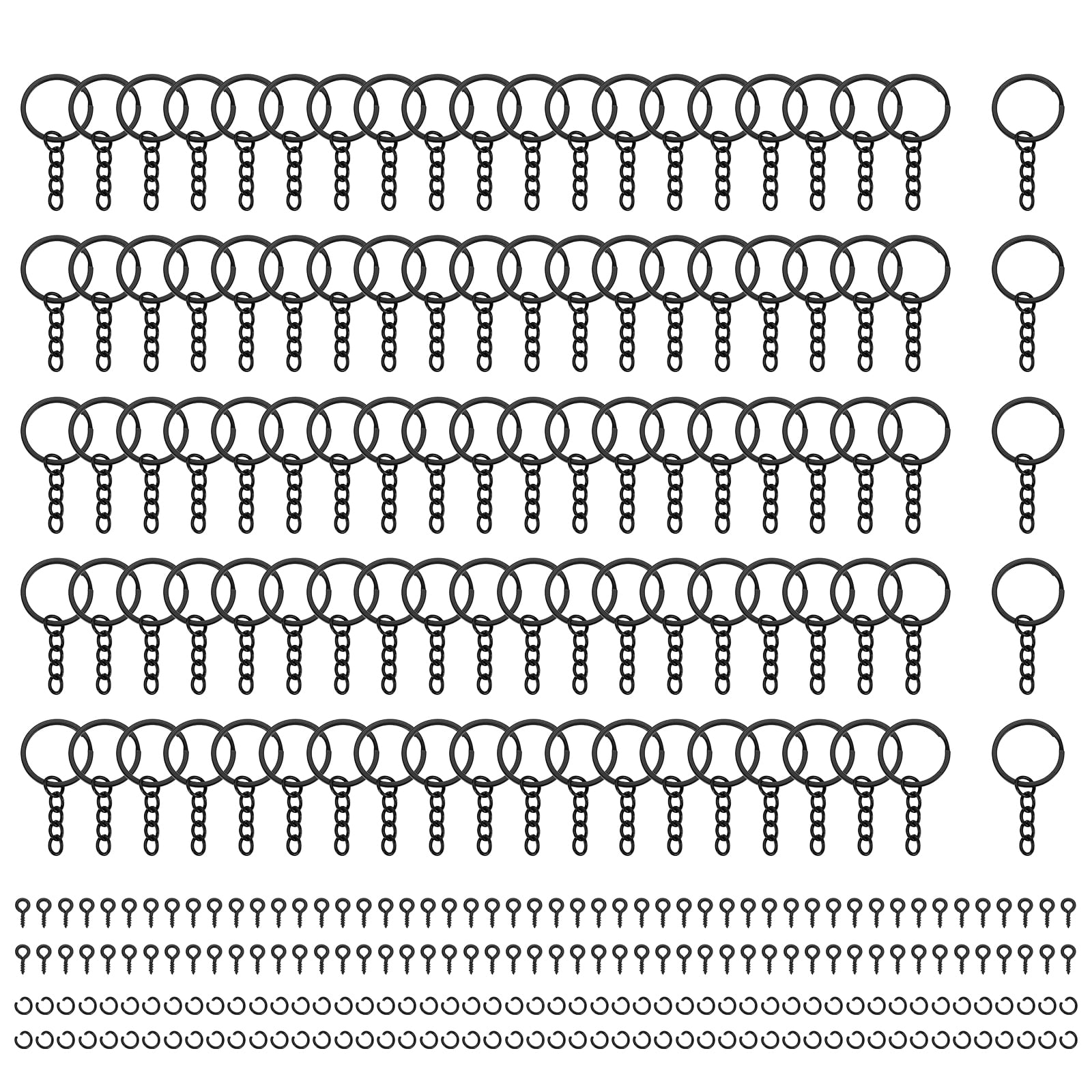 100Sets Black Keychain Making Kit, 25mm 1inch Chain Keychain Rings with ...