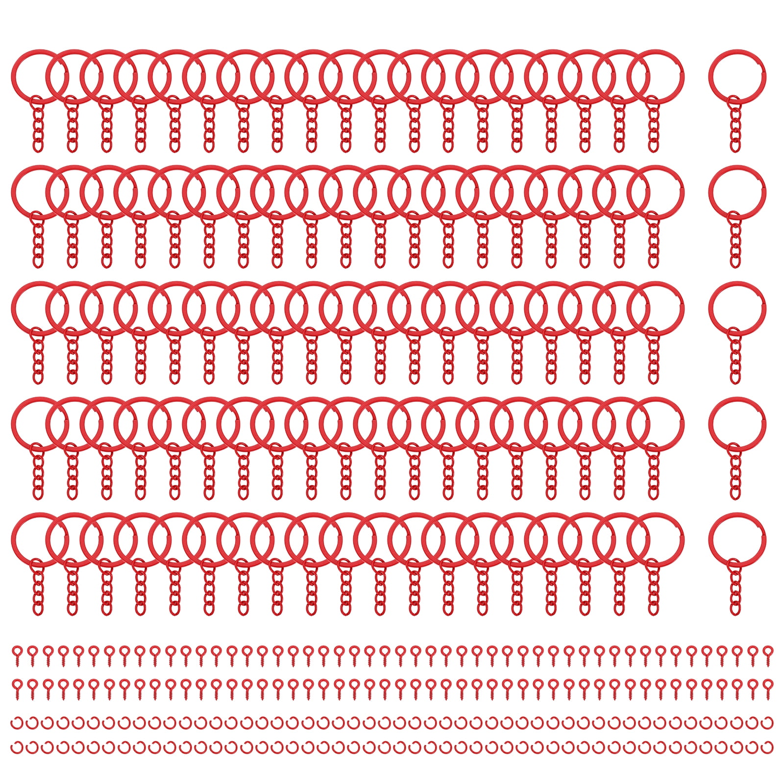 100Sets Red Keychain Making Kit, 30mm 1.2inch Chain Keychain Rings with ...