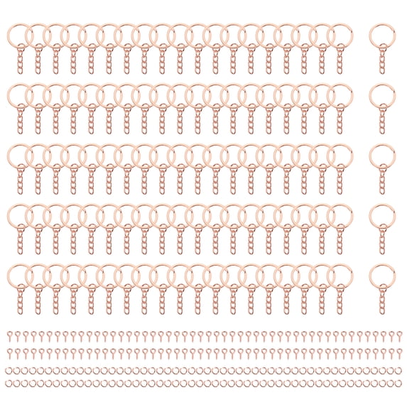 100Sets Rose Gold Keychain Making Kit, 25mm 1inch Chain Keychain Rings ...