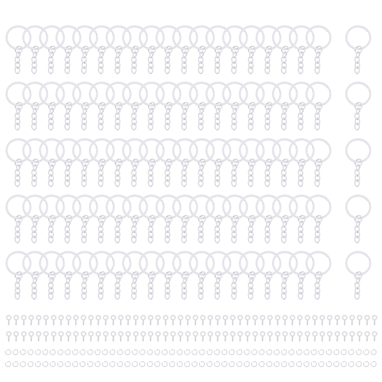 100Sets White Keychain Making Kit, 25mm 1inch Chain Keychain Rings with ...