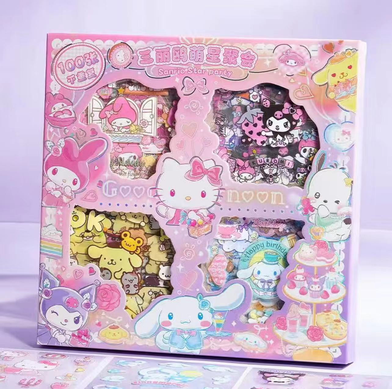 100Sheet /Box Sanrio Combo Stickers Kawaii Kulomi Melody Cinnamoroll ...