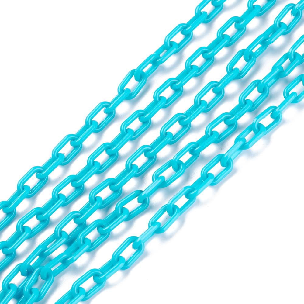 100Strand Opaque Acrylic Cable Chains Oval Dark Turquoise 13x8x2mm 19. ...