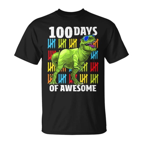 100Th Day Of School Boys Kids Dino 100 Days Dinosaur TRex Tshirt ...