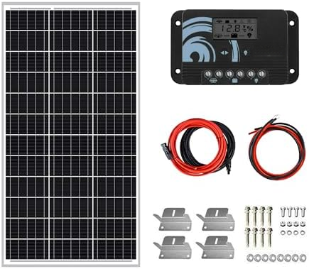 100W 12V Solar Power Kit | 100W Rigid Solar Panel, 10A PWM Solar Charge ...