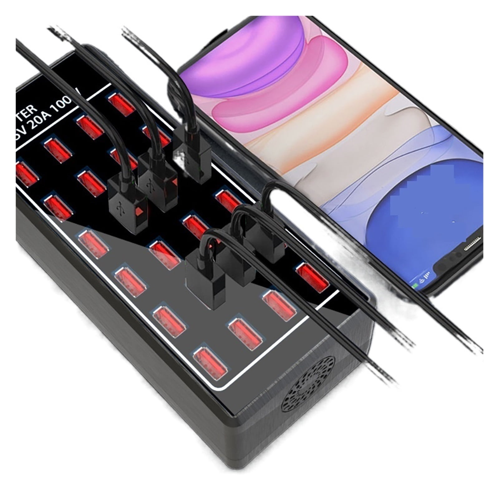 100W 24 Ports USB Charger Dock Station Power Adapter 5V 20A USB Mobile ...