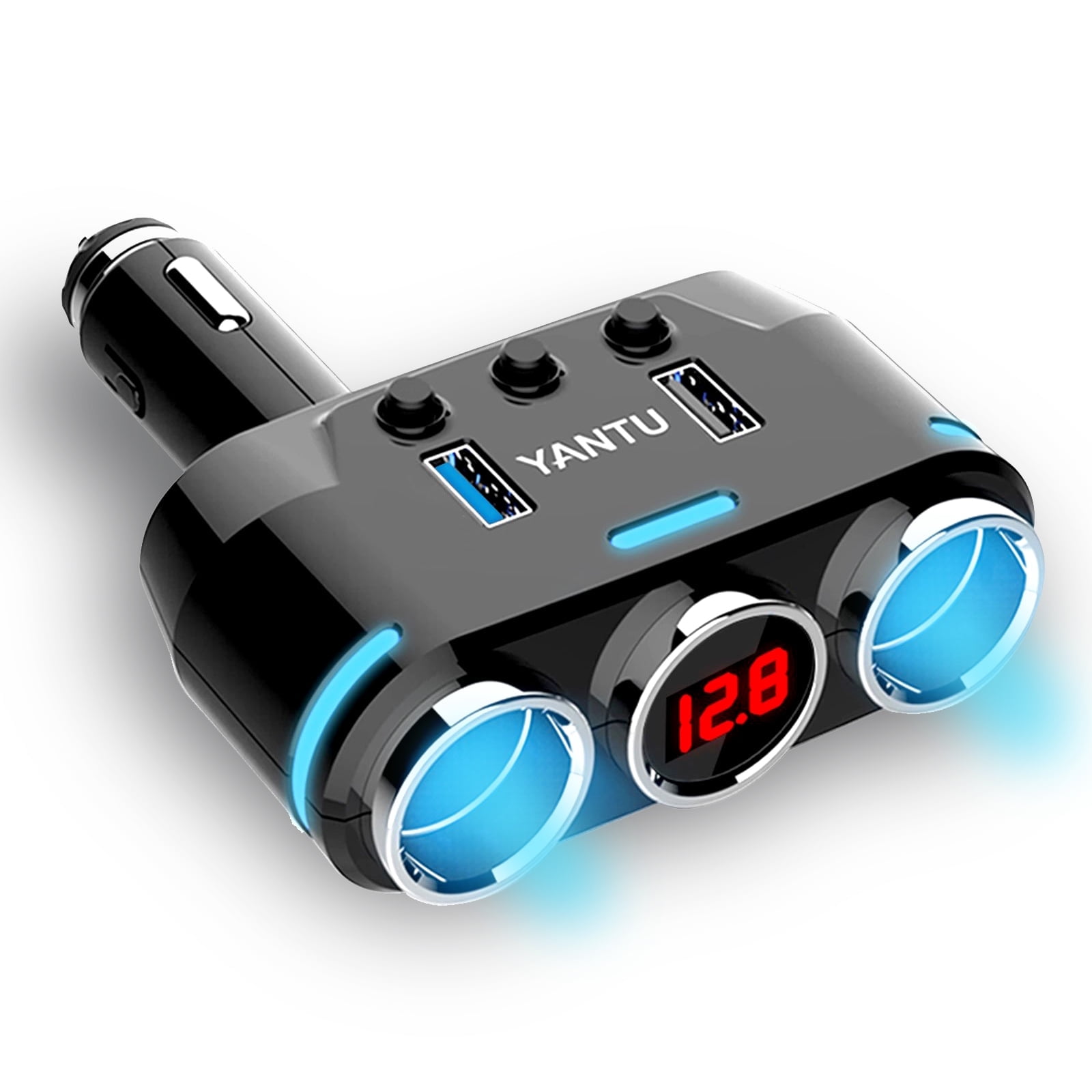 100W 3 Way Car Cigarette Lighter Socket Splitter, DC 12V~24V Dual USB Charger Power Adapter with ...