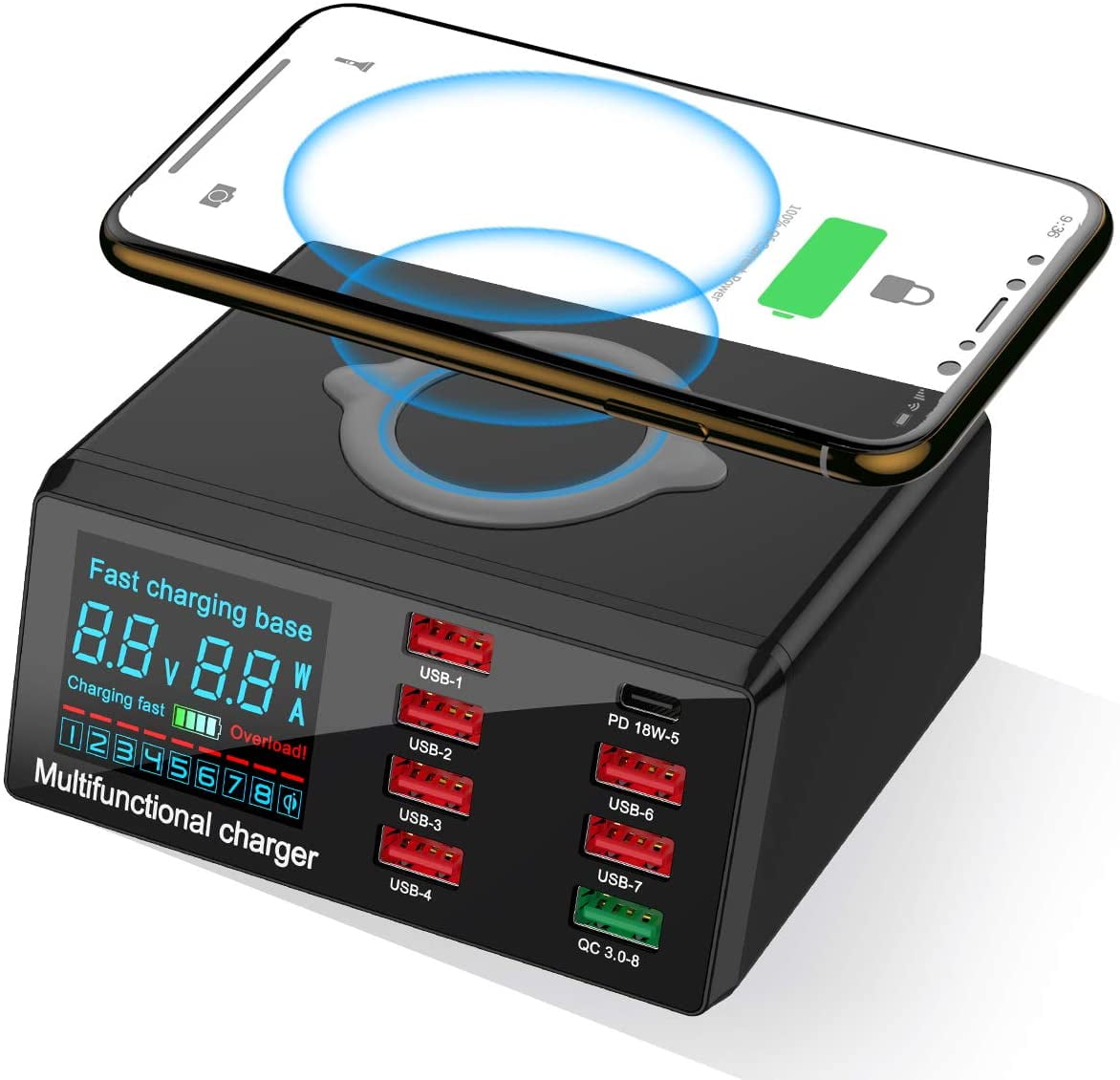 100W 8 Port Multiple USB Charging Station with 4 Quick Charge 3.0, 4 ...