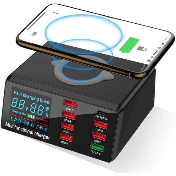 100W 8 Port Multiple USB Charging Station with 4 Quick Charge 3.0, 4 ...