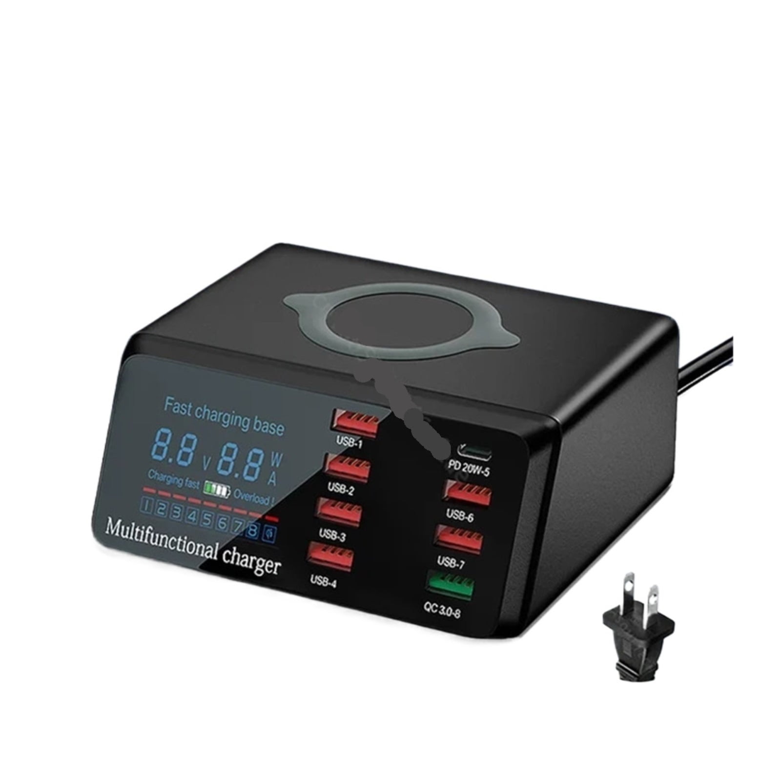 100W 8 Ports USB Charger Quick Charge 3.0 Adapter Wireless Charger ...