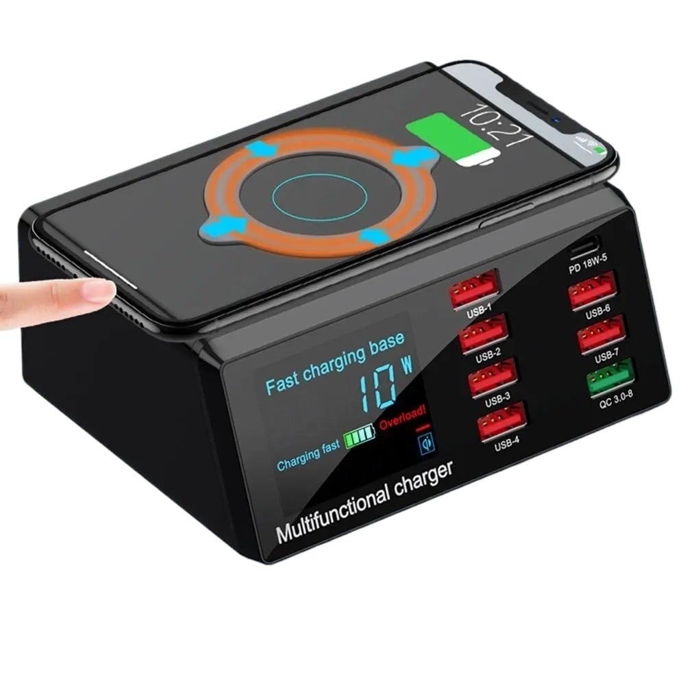 100W 8 Ports USB Charger Quick Charge Adapter HUB Wireless Charger Charging Station PD Fast ...