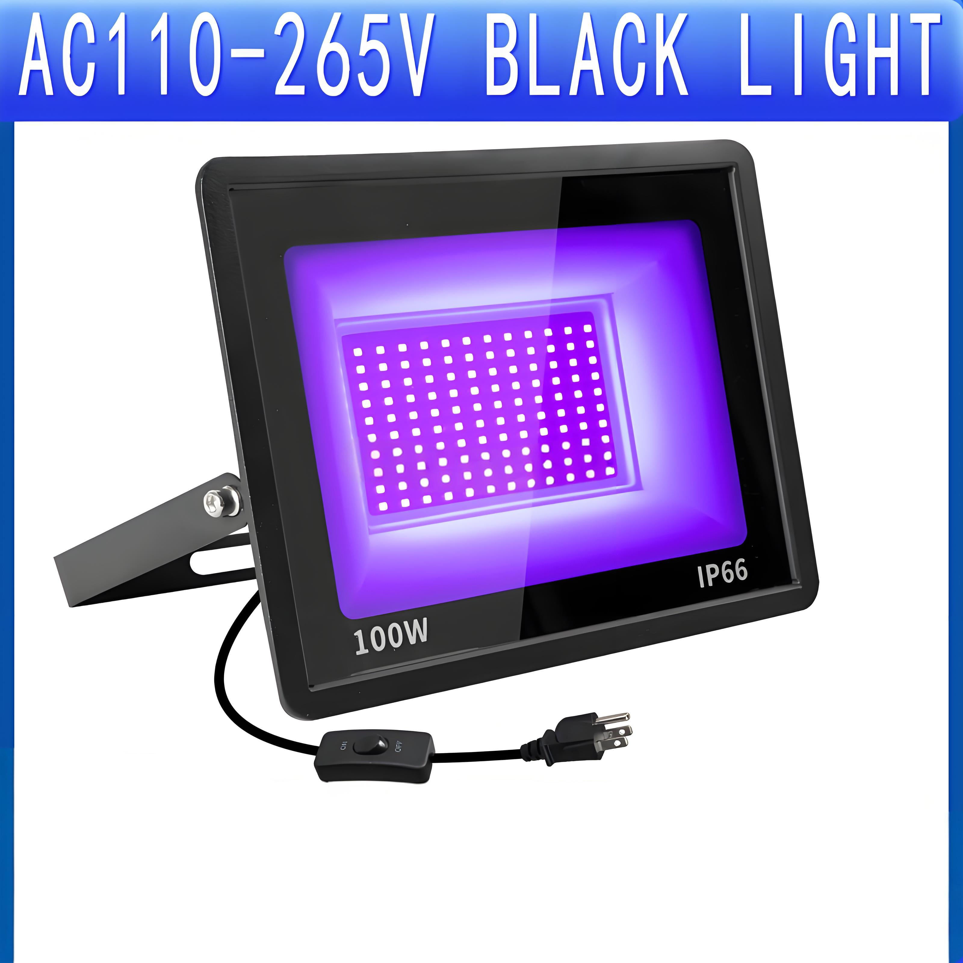 100W Blacklight Flood Light with Plug, IP66 Waterproof UV Black Light ...