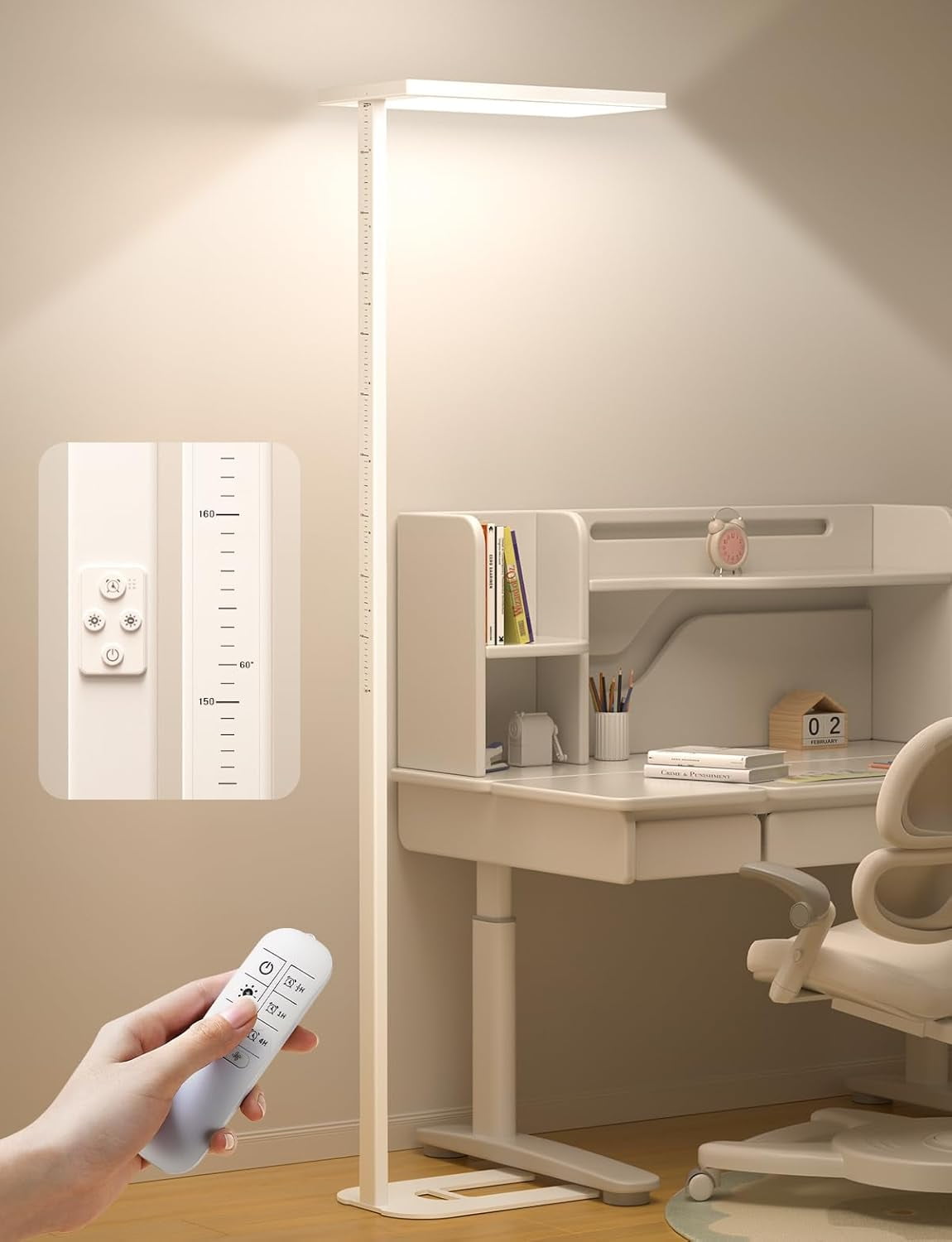 100W Bright LED Floor Lamp, 4000K Natural Daylight Dimmable Standing Lamp with Remote, 10000LM ...