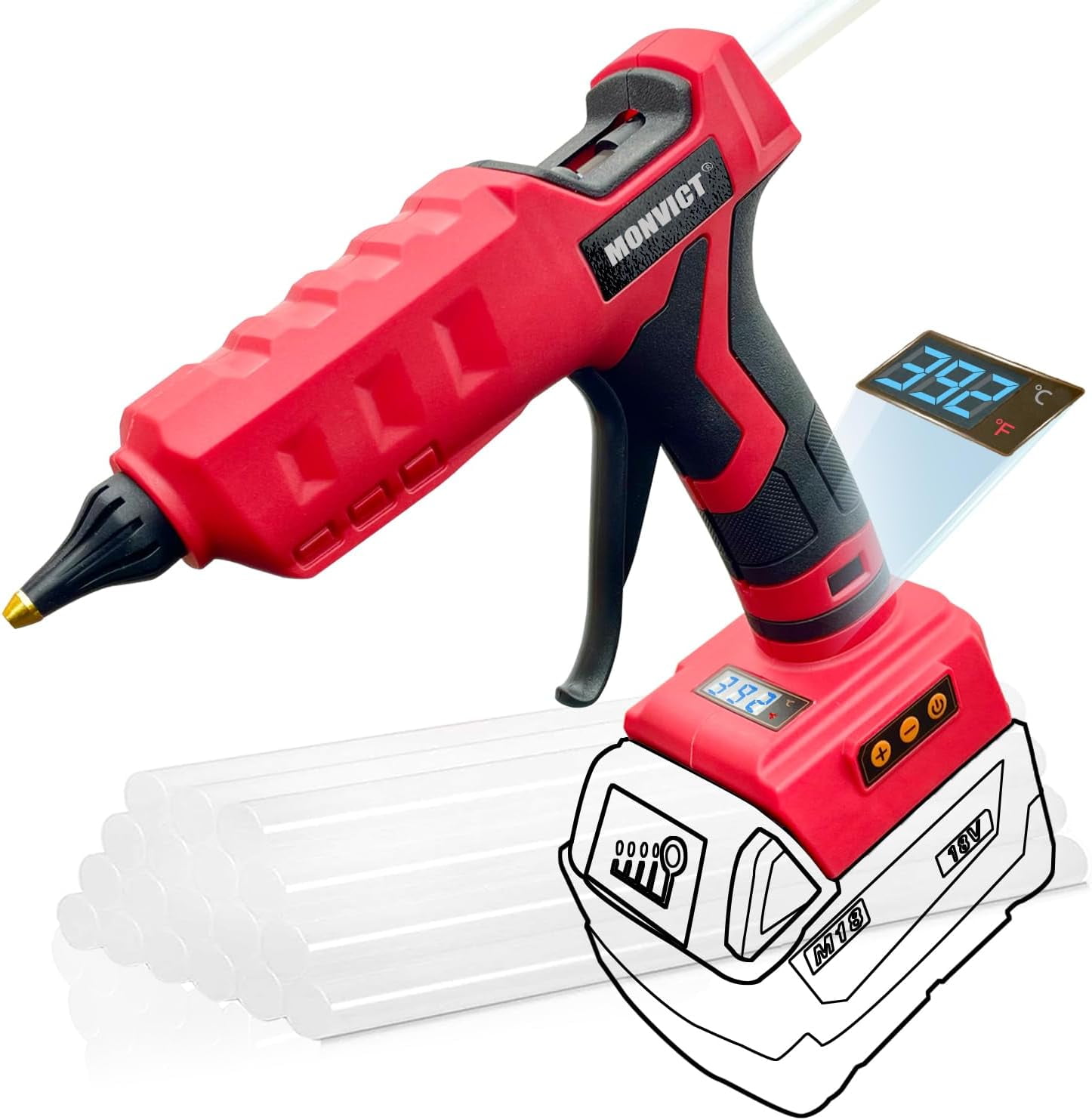 100W Cordless Glue Gun for Milwaukee 18V Battery, Upgraded Digital ...