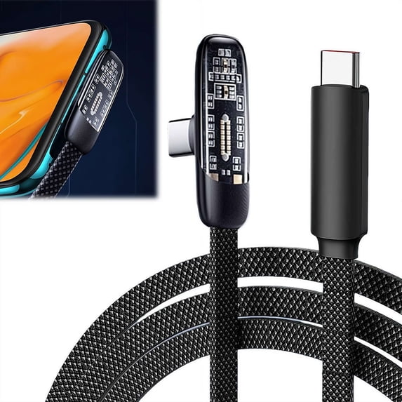 100W Fast Charging Right Angle Type-C Cable Flat Flat Nylon Braided 90 ...