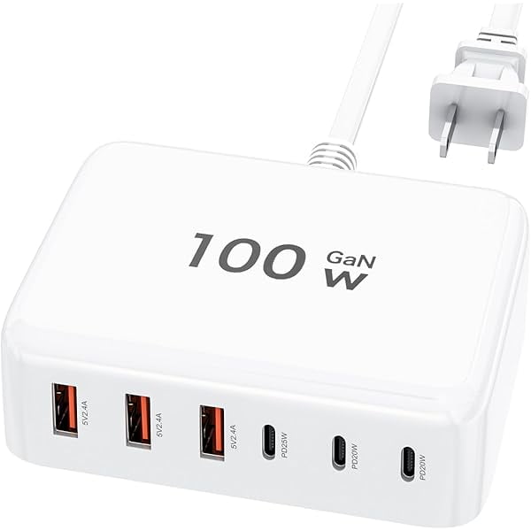100W GaN USB C Fast Charger Block Compact 6 Port GaN Charging Station ...