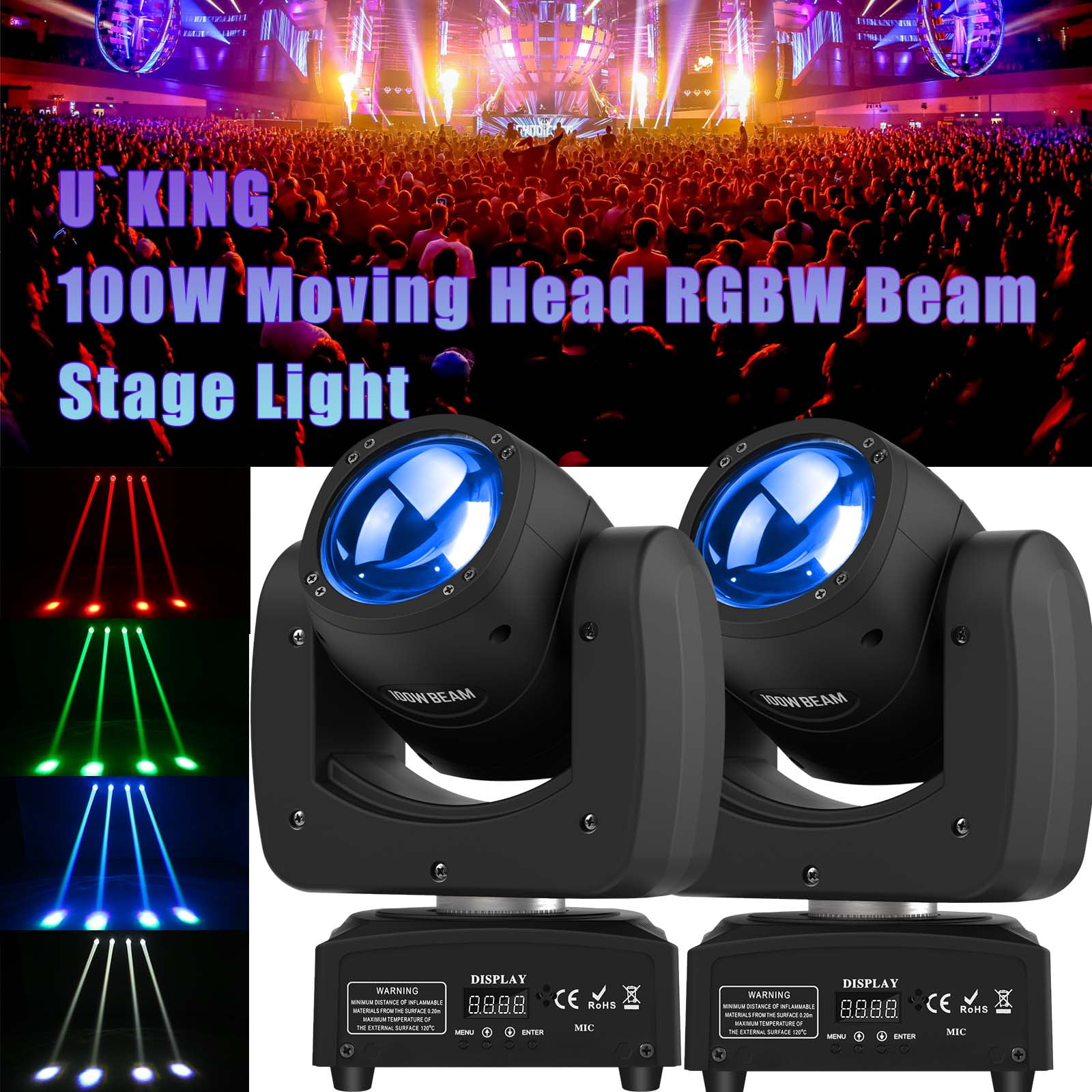 100W LED Beam 4in1 RGBW Moving Head DMX Stage Light Disco Wedding ...