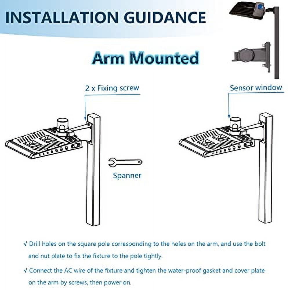 100W LED Parking Lot Light with Photocell & Adjusted Arm Mount 14000Lum ...