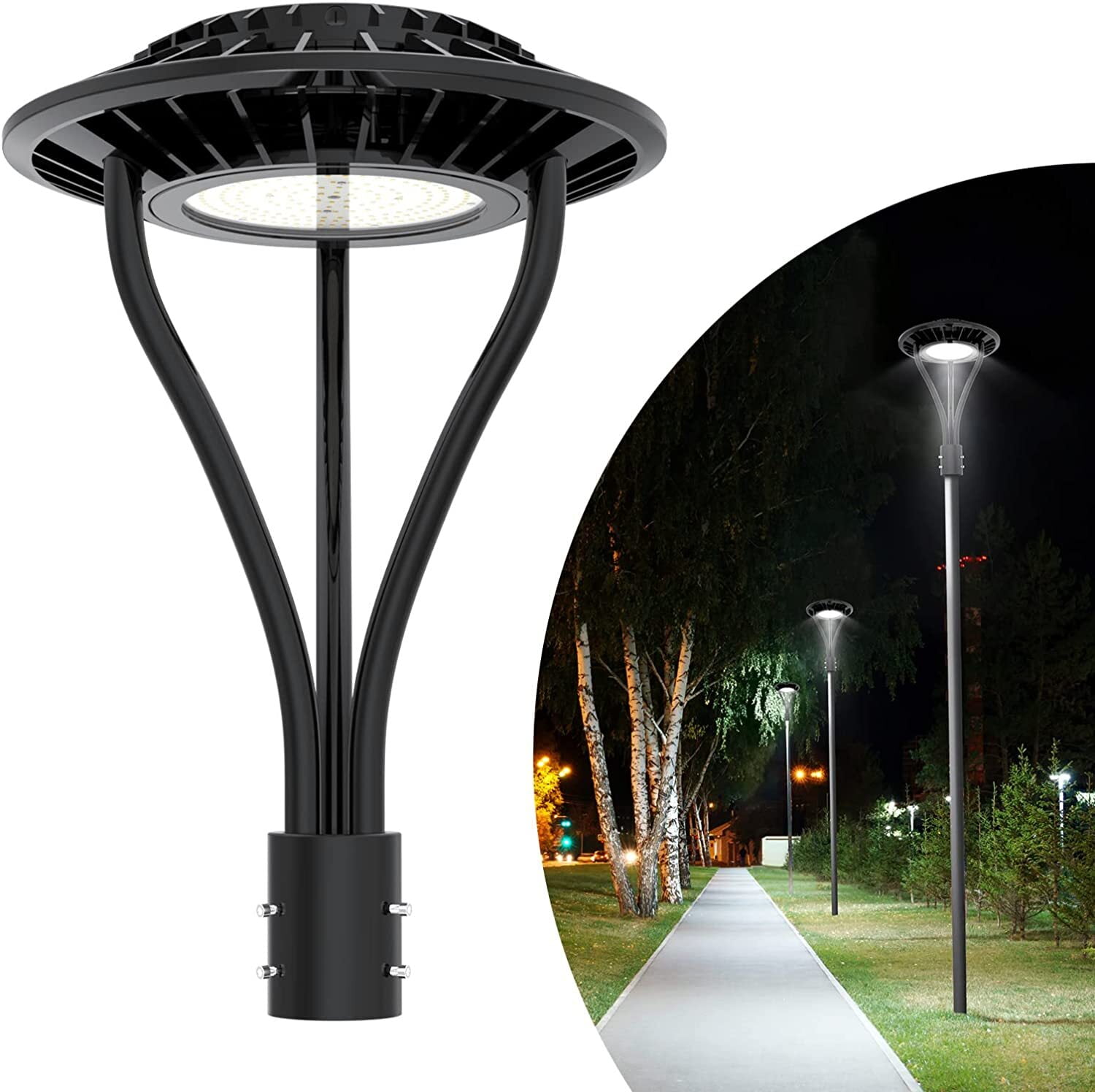 100W LED Post Top Light Dusk to Dawn Outdoor Commercial Circular Area ...