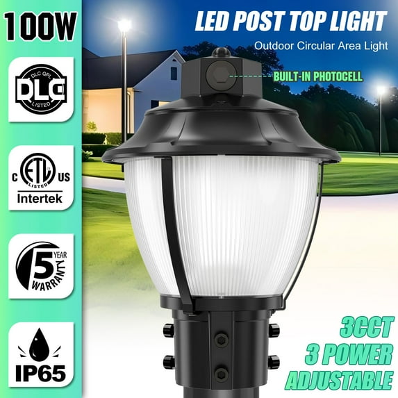 100W LED Post Top Light with Photocell, ETL DLC Listed 3000K 4000K ...