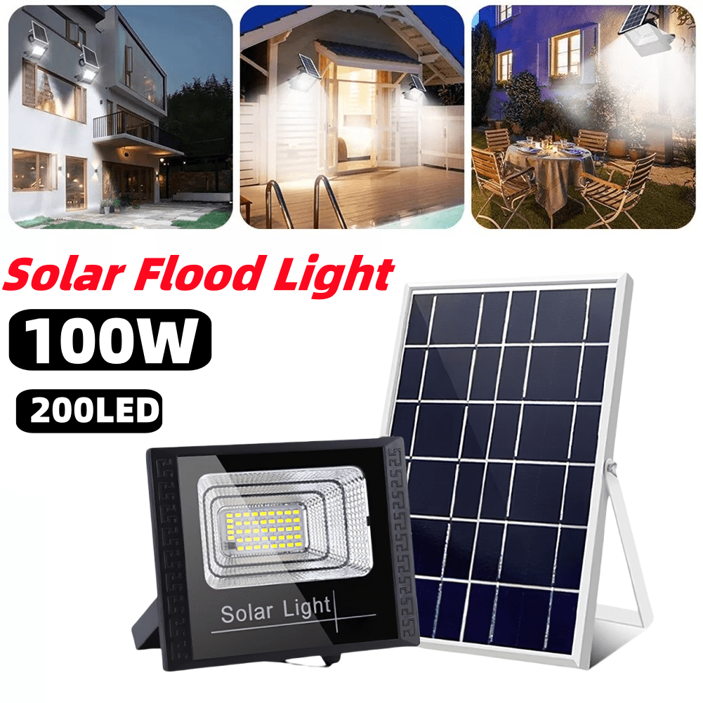 100W LED Solar Floodlight Panel Street Lights Remote Control Outdoor ...
