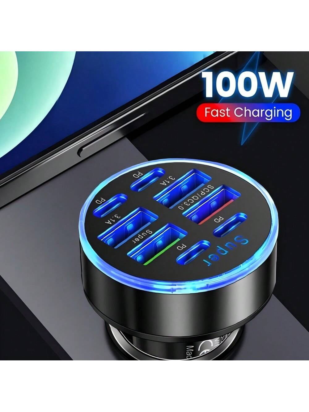 100W Multi-Port Fast Charging Car Charger, 8-Port, Compatible With ...