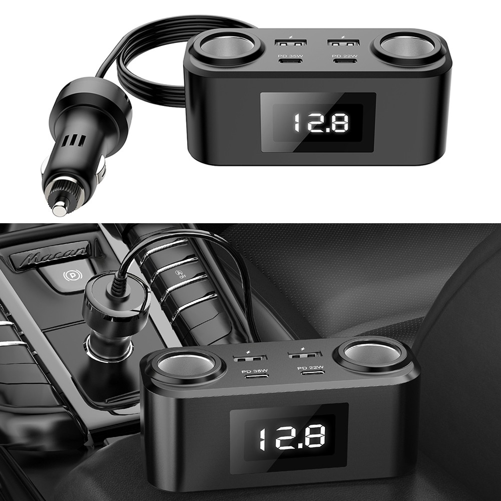 100W Pd+for Qc3.0 Car Socket Splitter Digital Voltmeter Usb with Cable ...