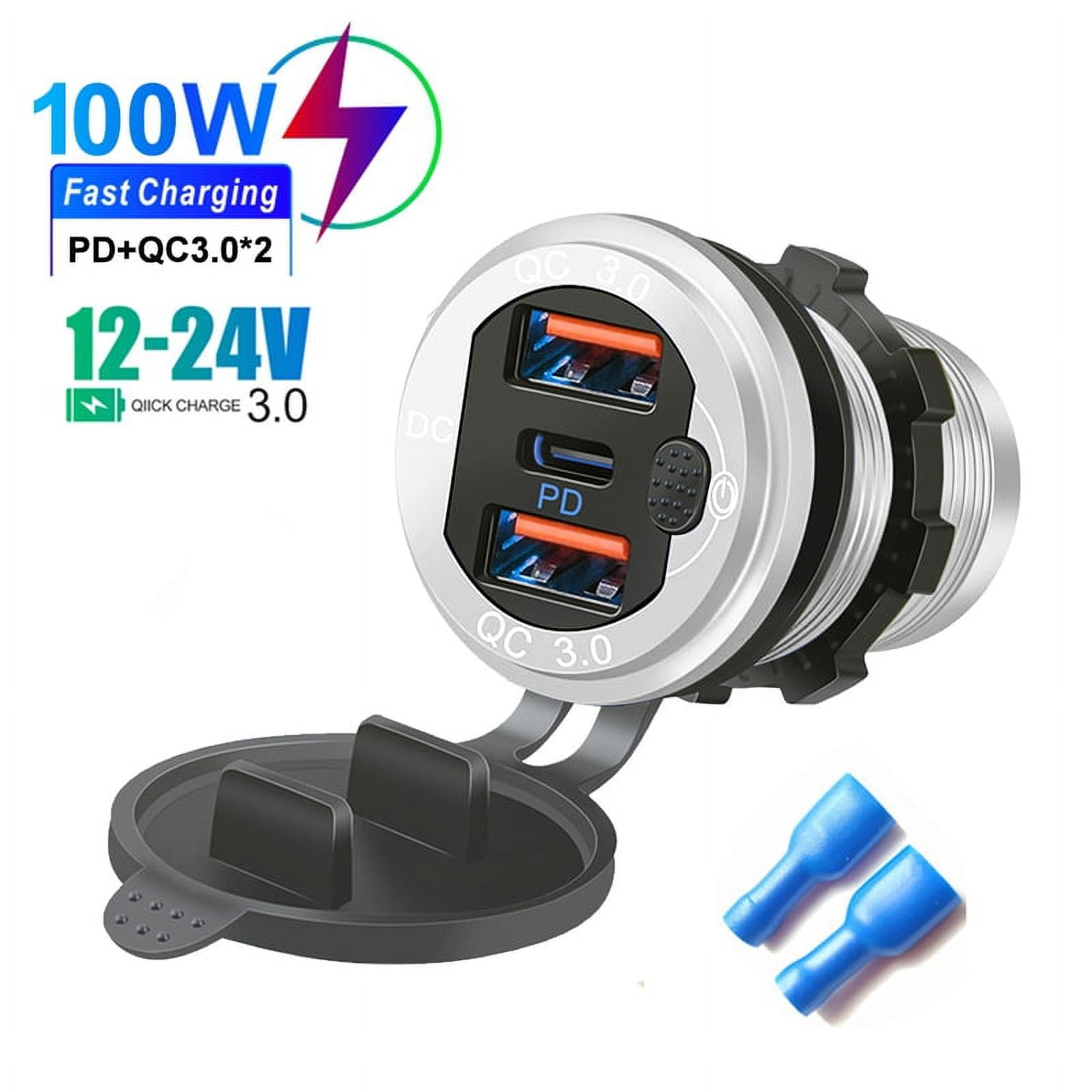 100W Quick Charger Aluminum QC3.0 Three USB Car Charger Socket Adapter ...