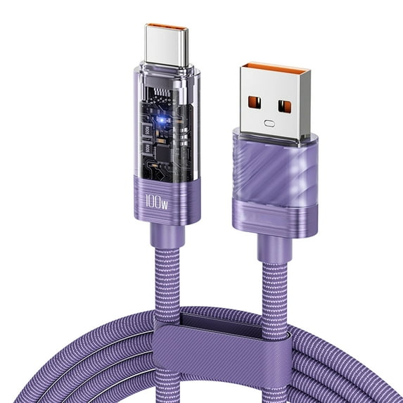 100W Quick Charging USB to USB C Cable with Power Cutoff Function Clear ...