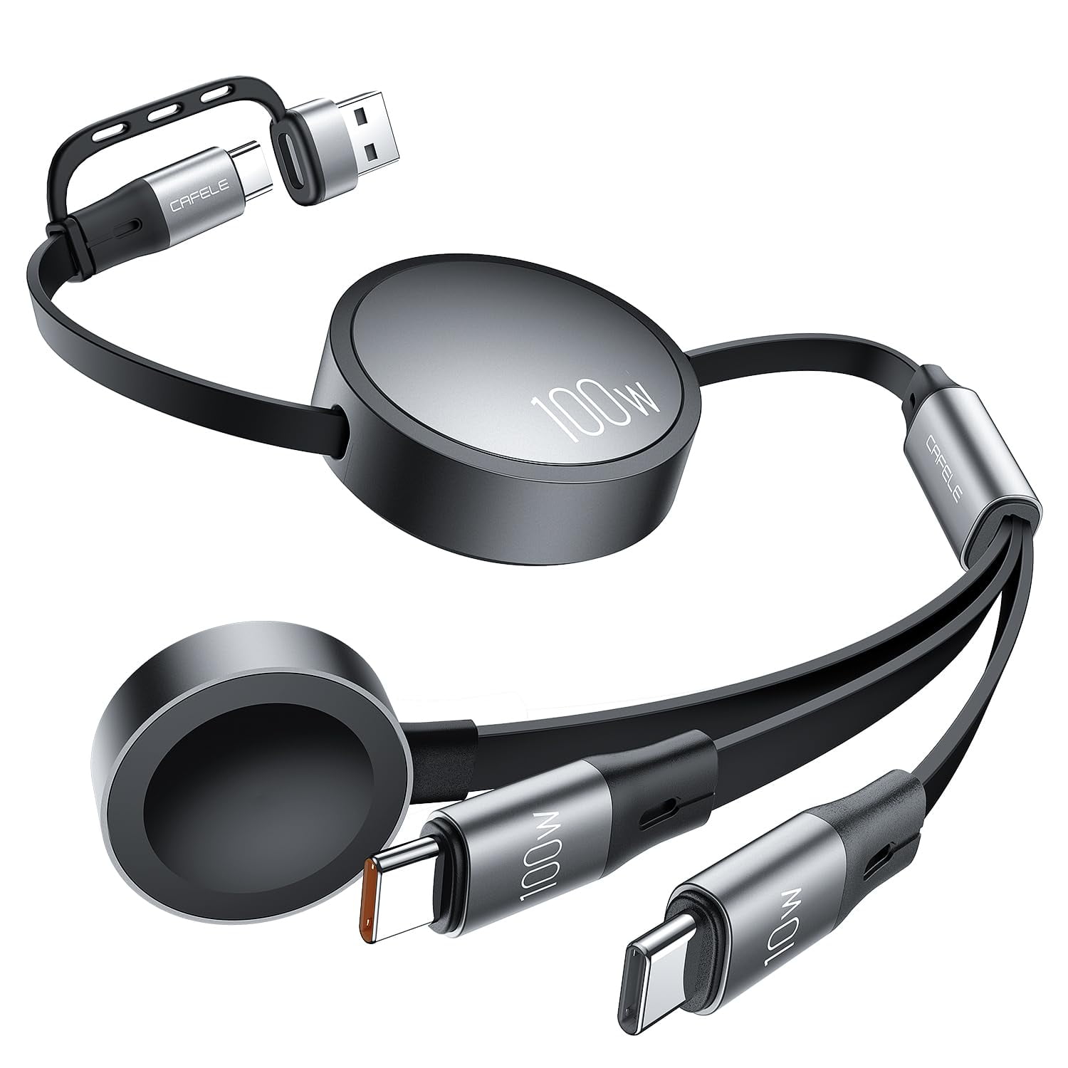 100W Retractable USB-C to USB-C 5A Fast Charging 3-in-1 Cable, 4.5-Foot ...