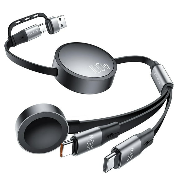 100W Retractable USB-C to USB-C 5A Fast Charging 3-in-1 Cable, 4.5-Foot ...