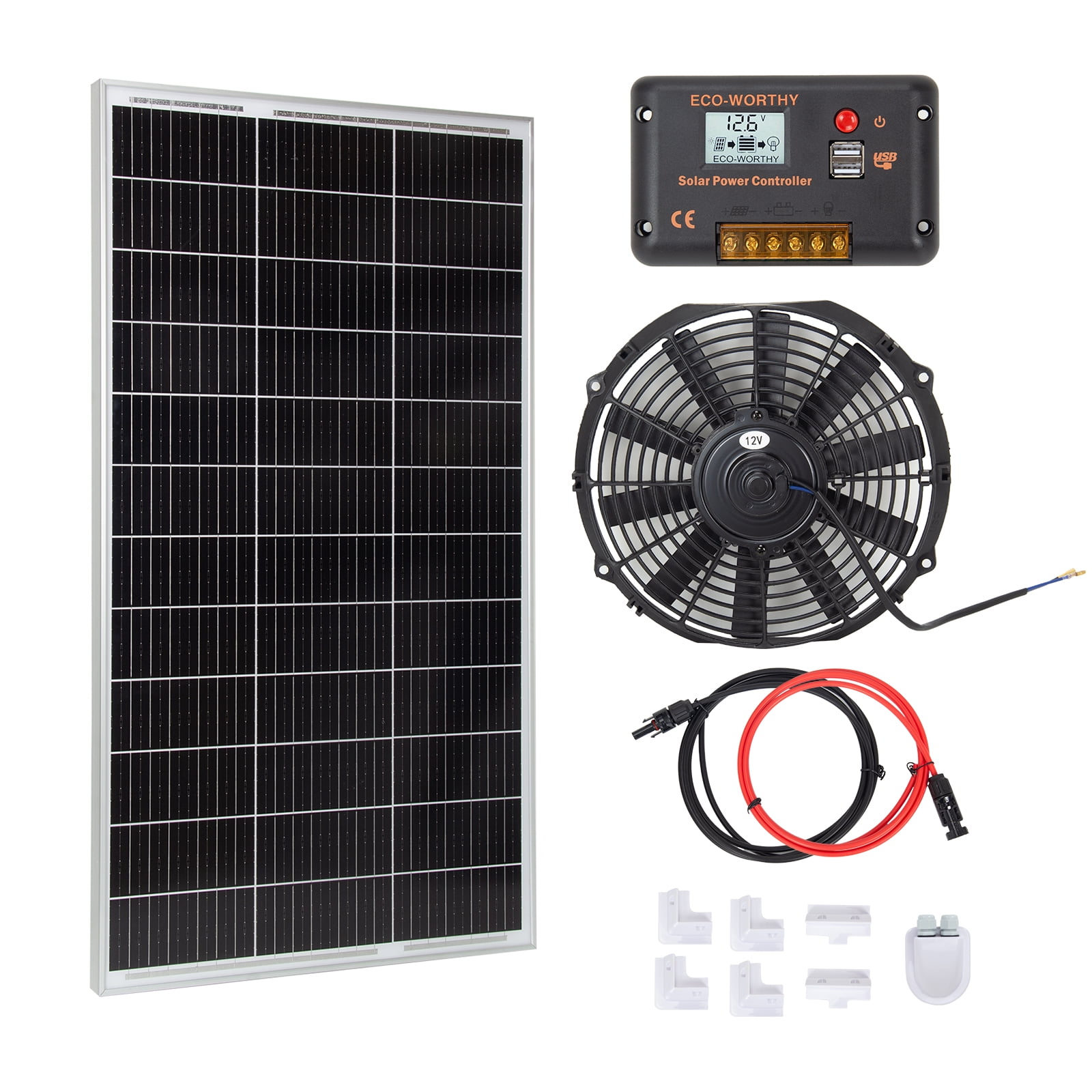 100W Solar Powered Attic Fan System Roof Vent Fan controller Greenhouse ...