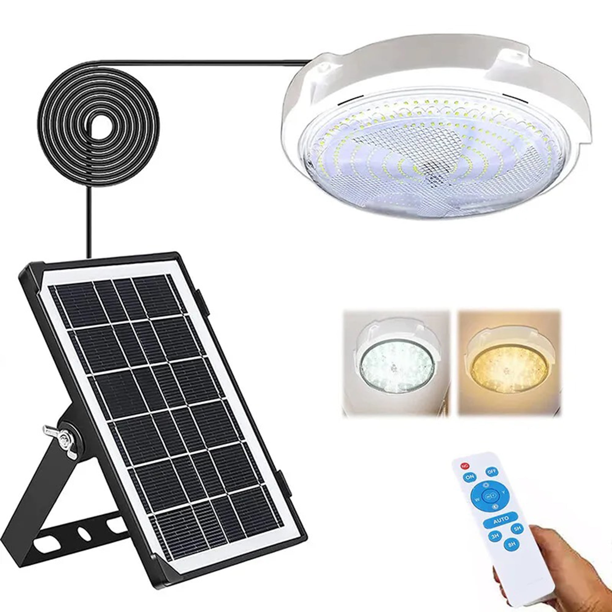 100W Solar Powered Ceiling Pendant Light, Waterproof, Remote Control, 3 ...