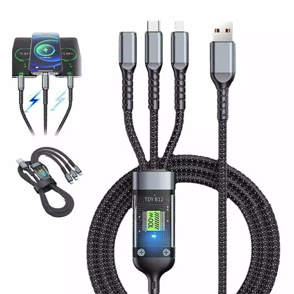 100W Transparent Luminous Super Fast Charging 3-in-1 Data Cable ...