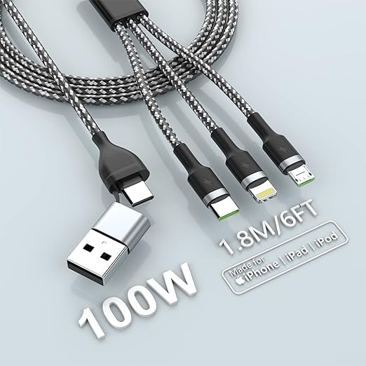100W USB C Multi Fast Charging Cable, 6FT 6A USB C/A to Multi Charging ...