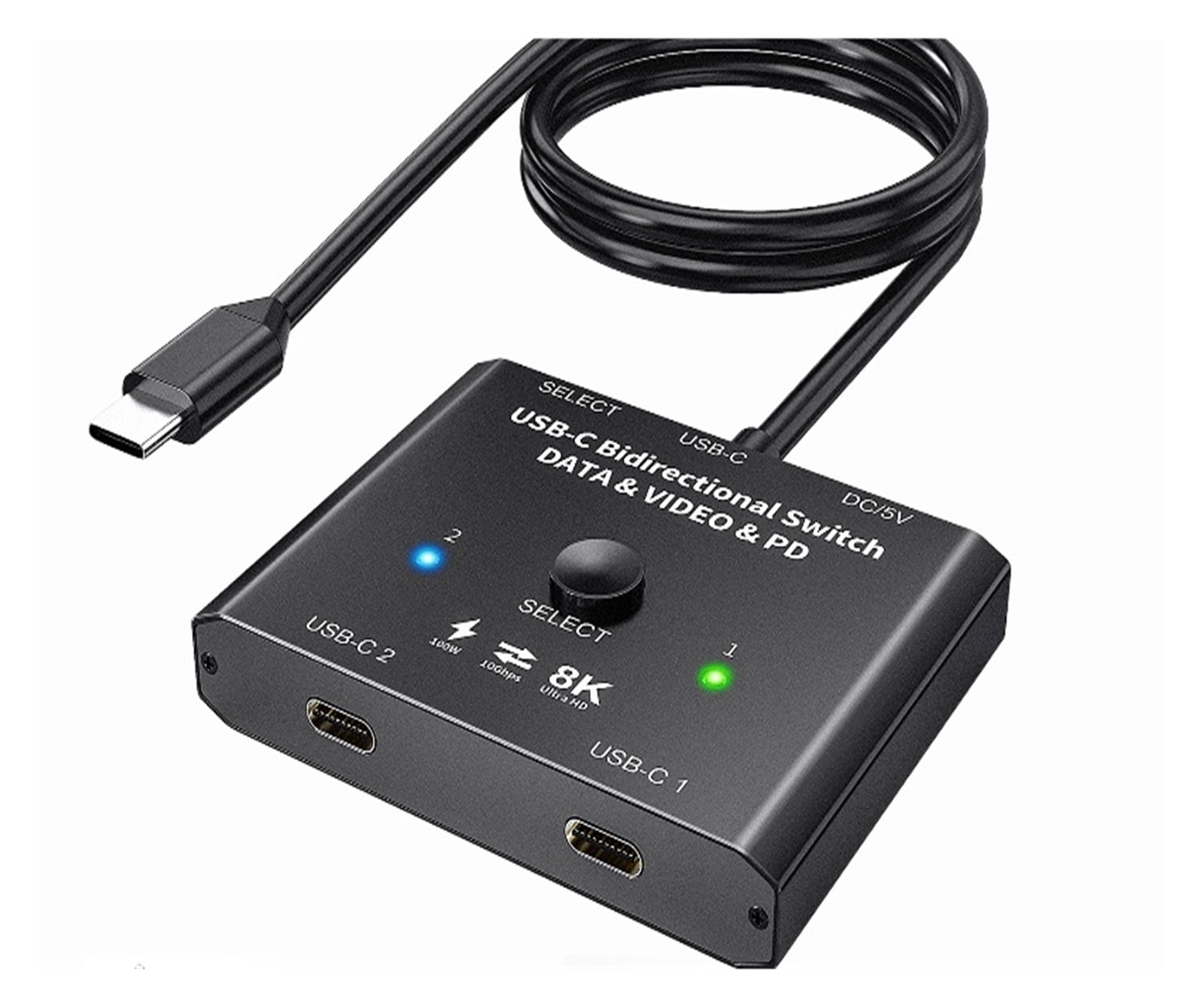 100W USB C Two-way Switcher Type-C Splitter 2x1/1x2 Bi-Direction KVM ...